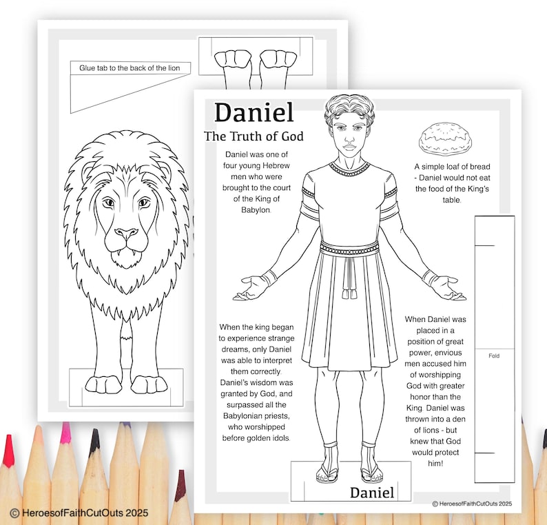 Daniel and the Lions Den Coloring Page, Bible Paper Doll, Printable Old ...