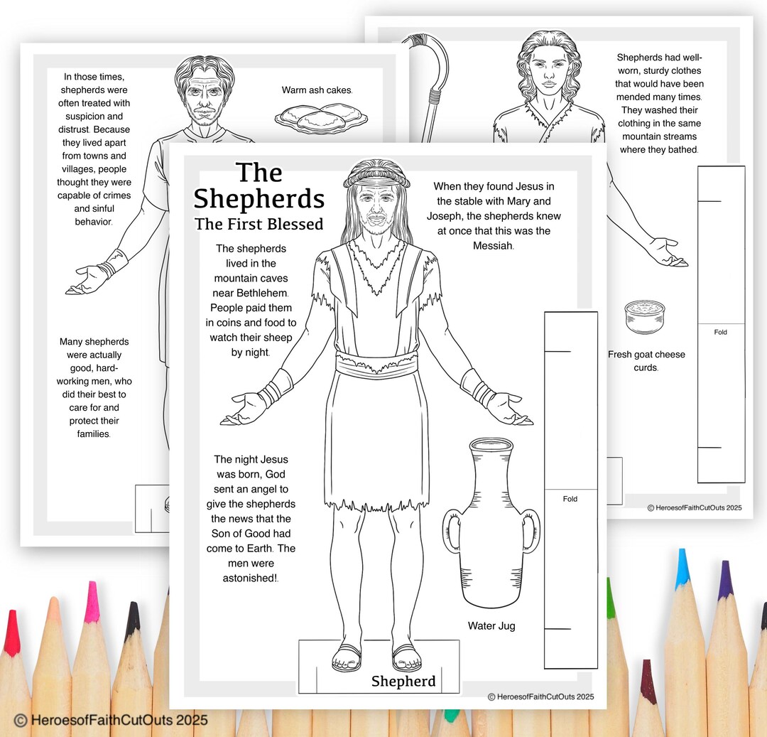 Christmas Shepherds Coloring Page, Printable Paper Dolls, Nativity ...