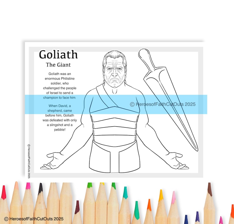 Goliath Paper Doll Coloring Page, Old Testament Print, David and ...