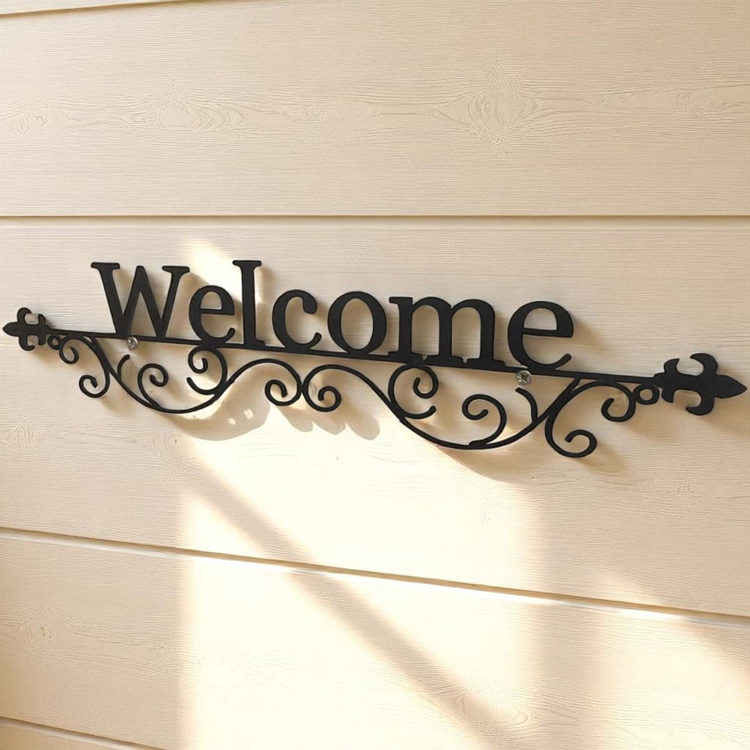 Metal Welcome Wall Sign: Black or Brass Entryway Decor - Etsy