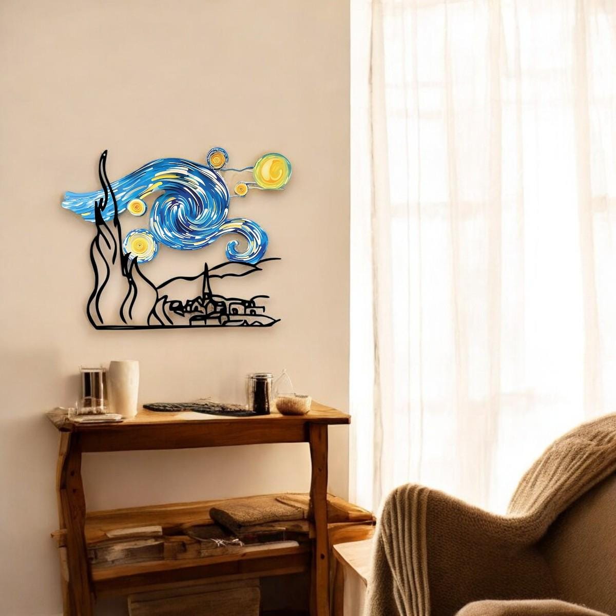 Starry Night Metal Wall Art – Van Gogh Inspired Decor, Hand-painted ...