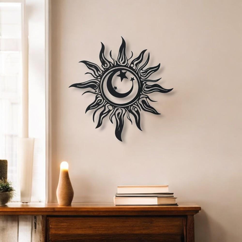 Sun and Moon Metal Wall Art: Boho Celestial Sculpture - Etsy