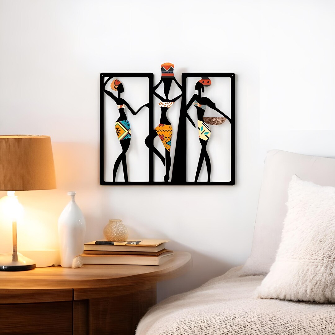 3-piece African American Metal Wall Art: Boho Tribal Silhouette Decor ...