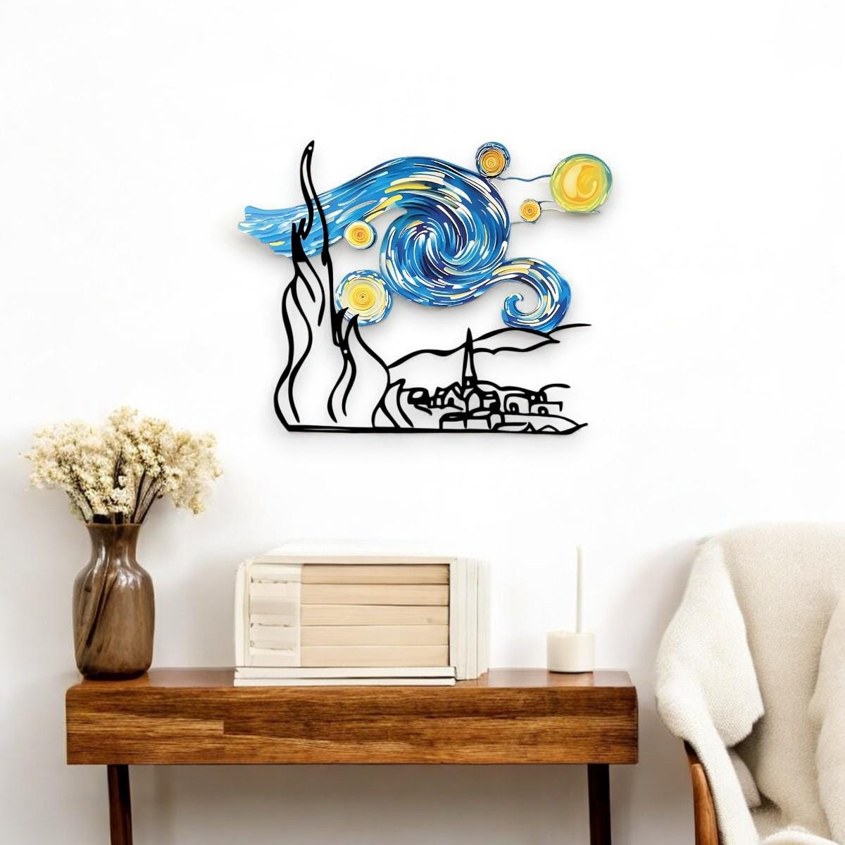 Starry Night Metal Wall Art – Van Gogh Inspired Decor, Hand-painted ...