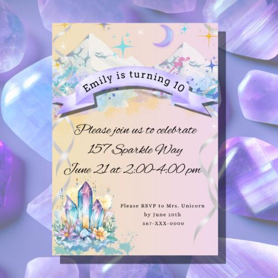 Editable Crystal Birthday Card Invitation, Digital Download, Crystal ...