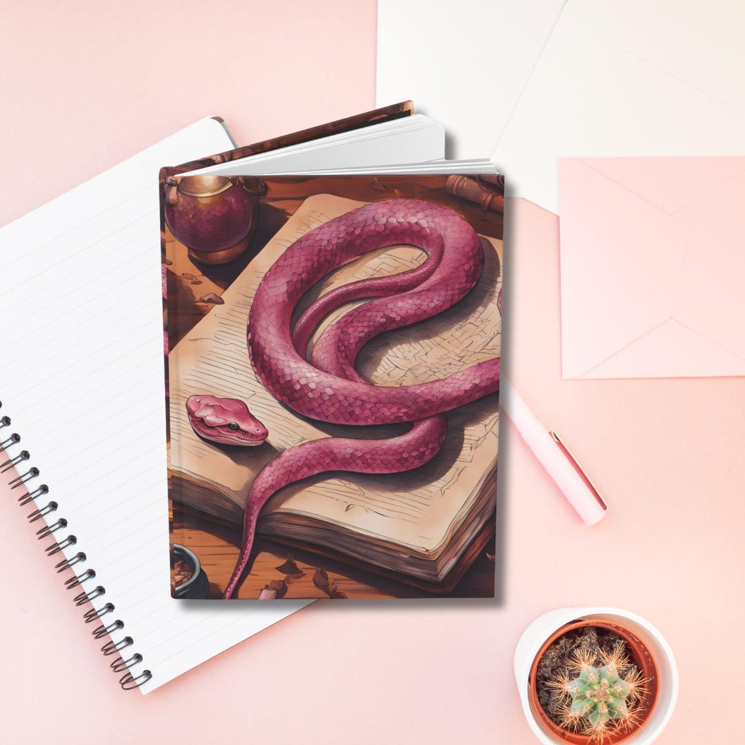 Python Journal, Artistic Notebook for Creatives, Gift for Writers, Snake Design, Mystical Pink ...