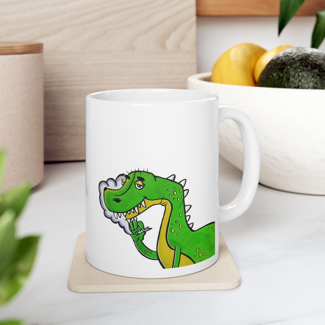 Stoner Dinosaur Ceramic Mug, Baked to Instinction Stoner Gift, Funny ...