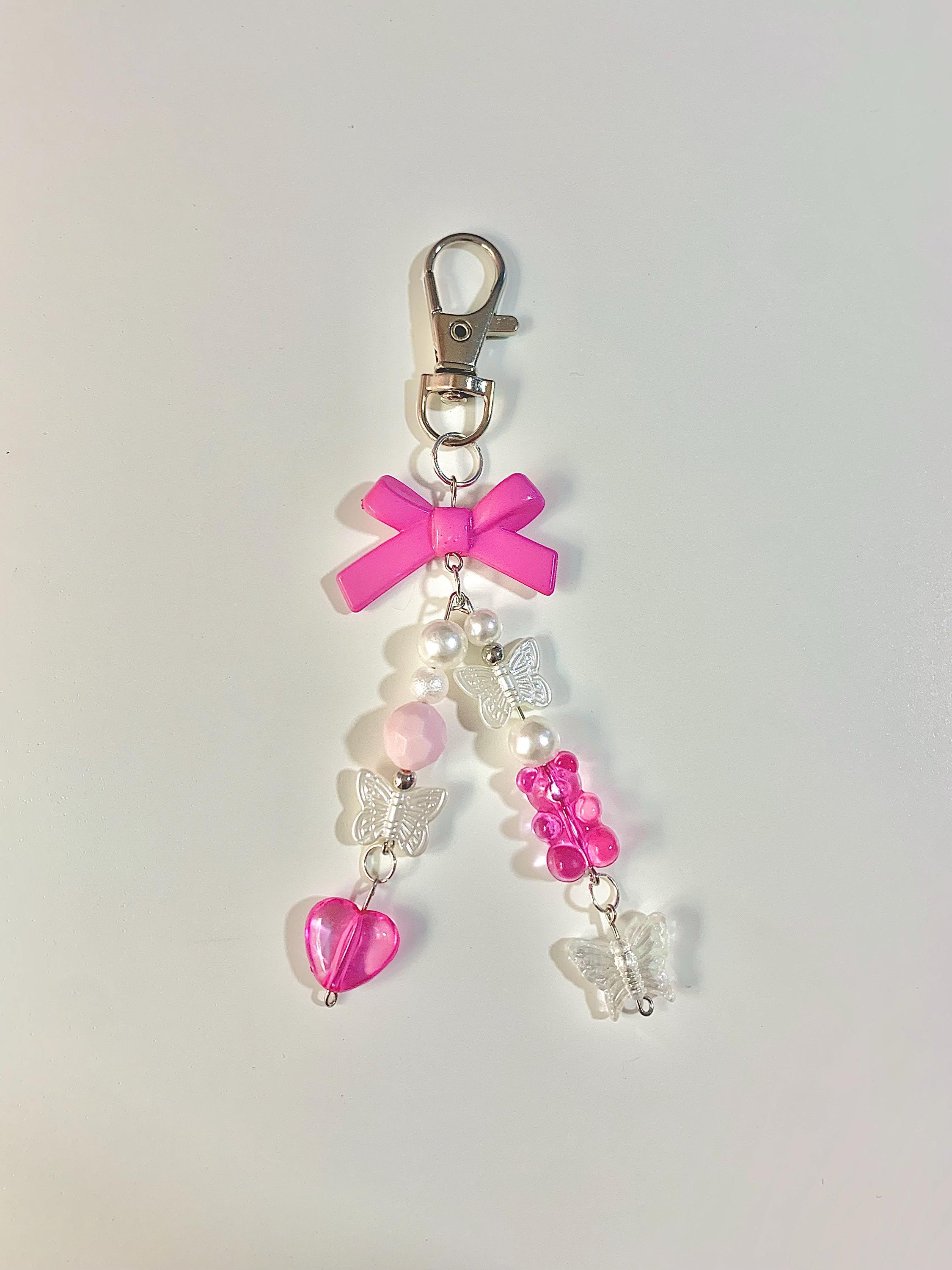 Coquette Beaded Keychain: Handmade Bow Bag Charm - Etsy