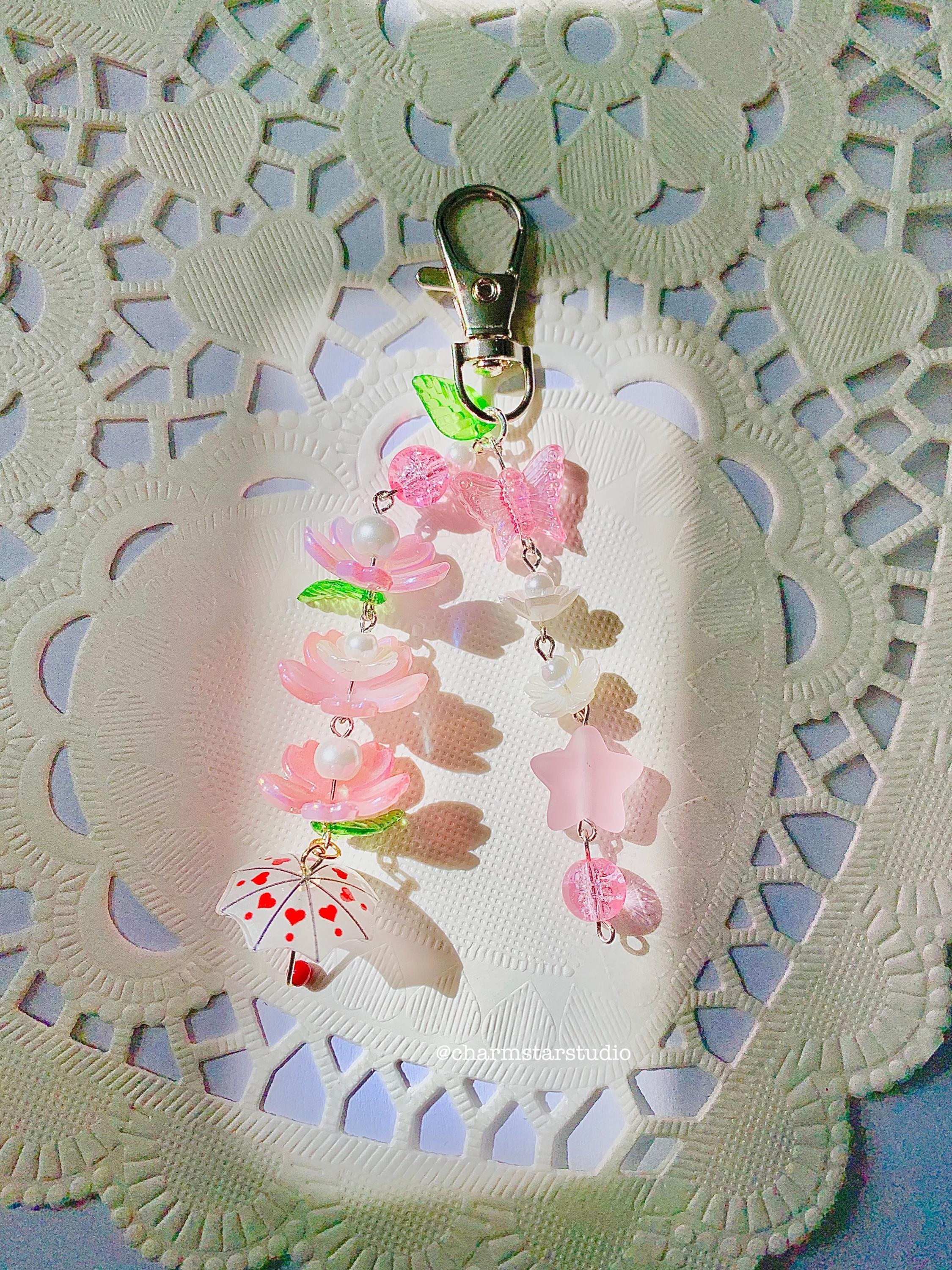 Sakura Keychain | Cherry Blossom Flowers | Aesthetic Keychain | Beaded ...