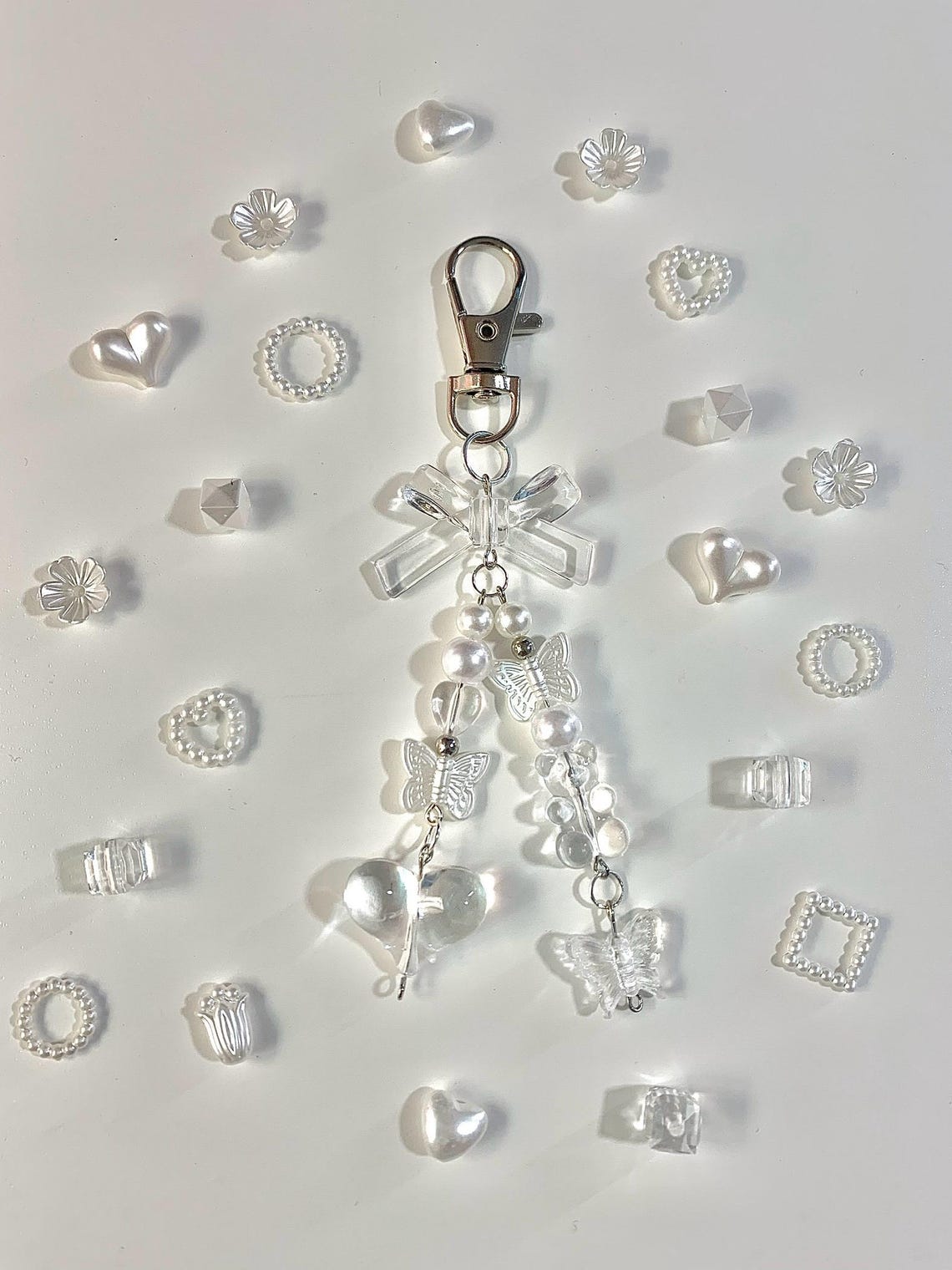 Coquette Beaded Keychain: Handmade Bow Bag Charm - Etsy