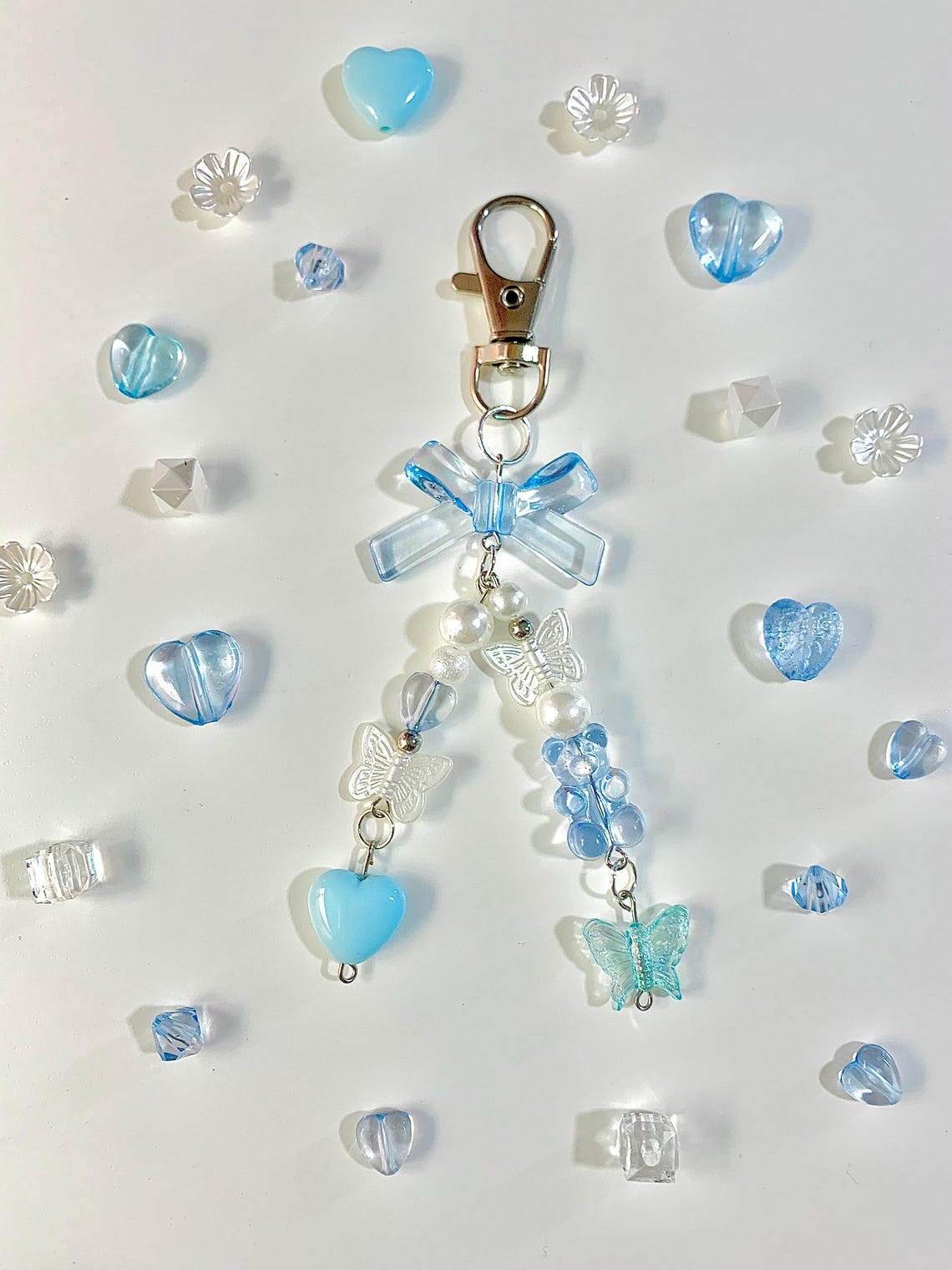 Coquette Beaded Keychain: Handmade Bow Bag Charm - Etsy