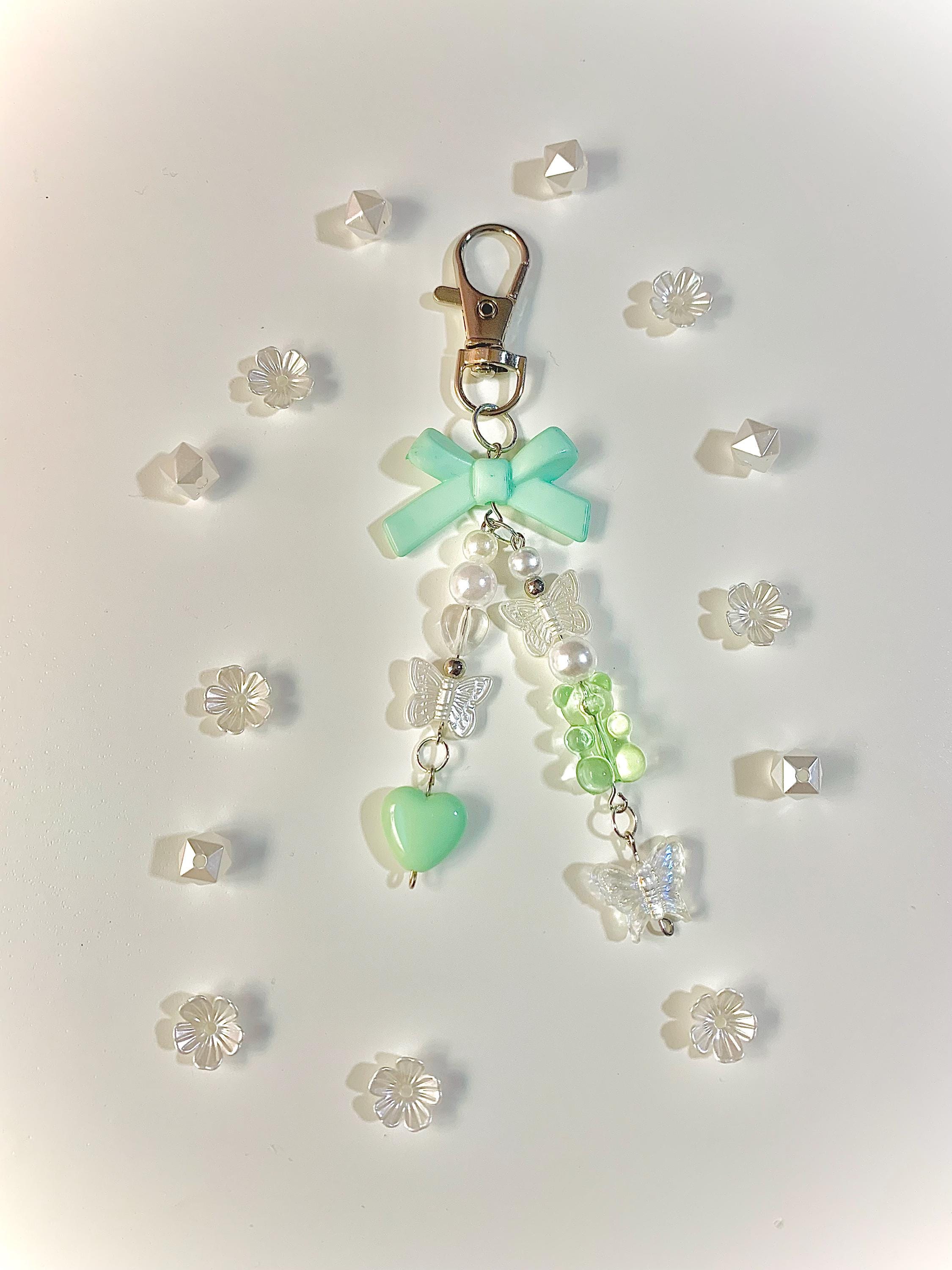 Coquette Beaded Keychain: Handmade Bow Bag Charm - Etsy