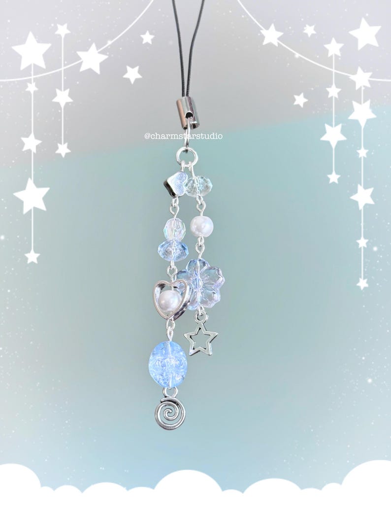 Cute Light Blue Phone Charm | Aesthetic Phone Charm | Beaded Phone ...