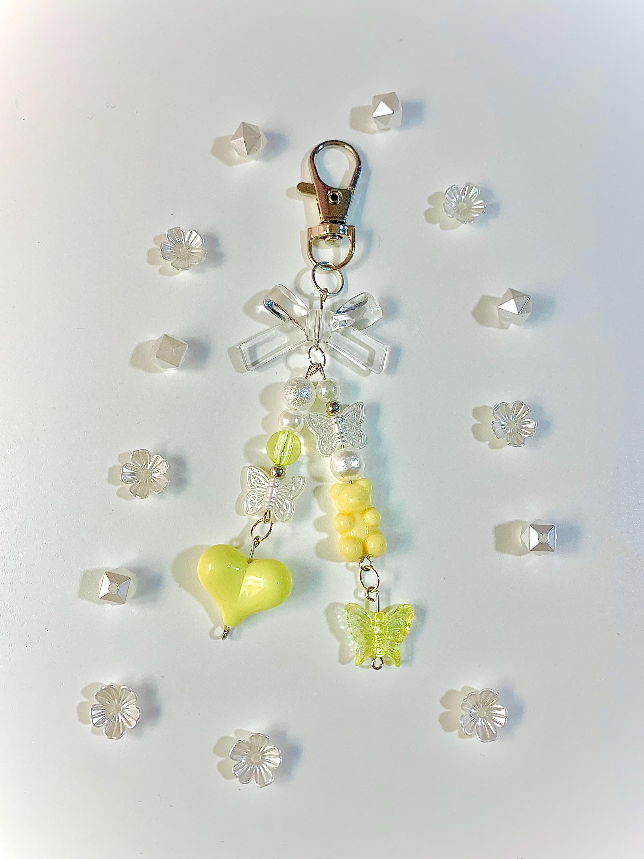 Coquette Beaded Keychain: Handmade Bow Bag Charm - Etsy