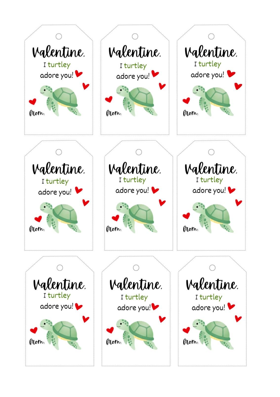Turtle Valentine Gift Tags Printable / Turtley Adore You / Kids ...