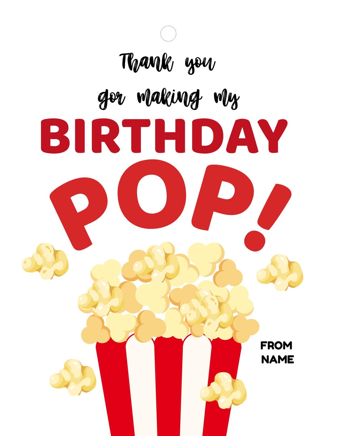 Editable Popcorn Birthday Tag Template, Thank You for Making My ...