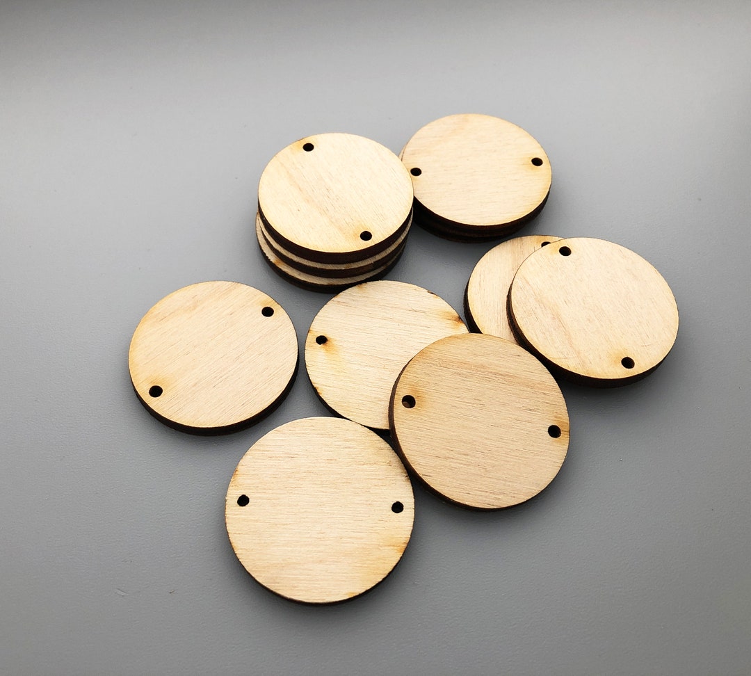 10 PC 1 1/4 " Double Hole Round Laser Cut Round Circle Wood ...