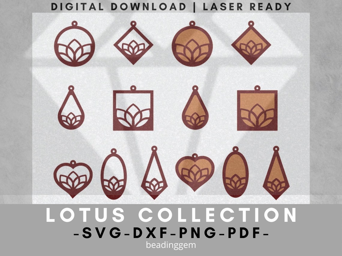 14 PC SVG Cut File Lotus Flower in Frames Collection Layered | Etsy