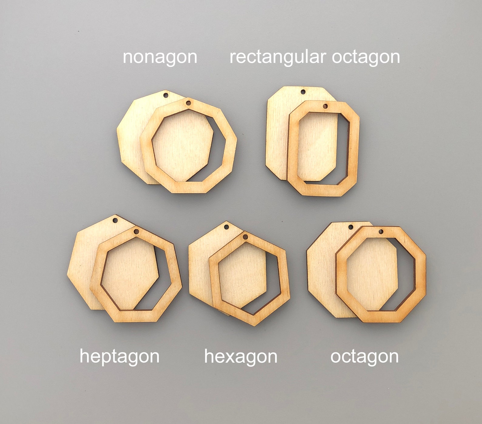 Wood Polygon Layered Inlay Bezel Frame Pendants - Ornaments -unfinished ...