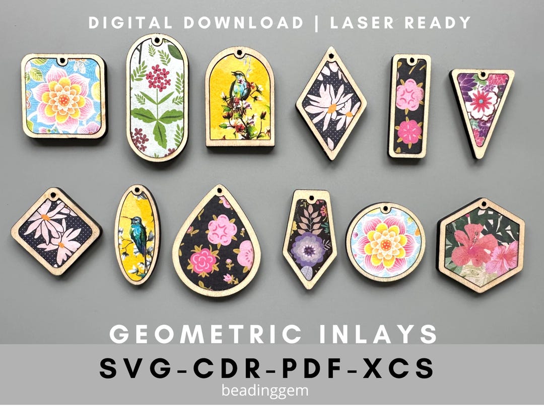 Super Value! 12 Geometric Inlay SVG Laser Cut Files for Earrings and ...