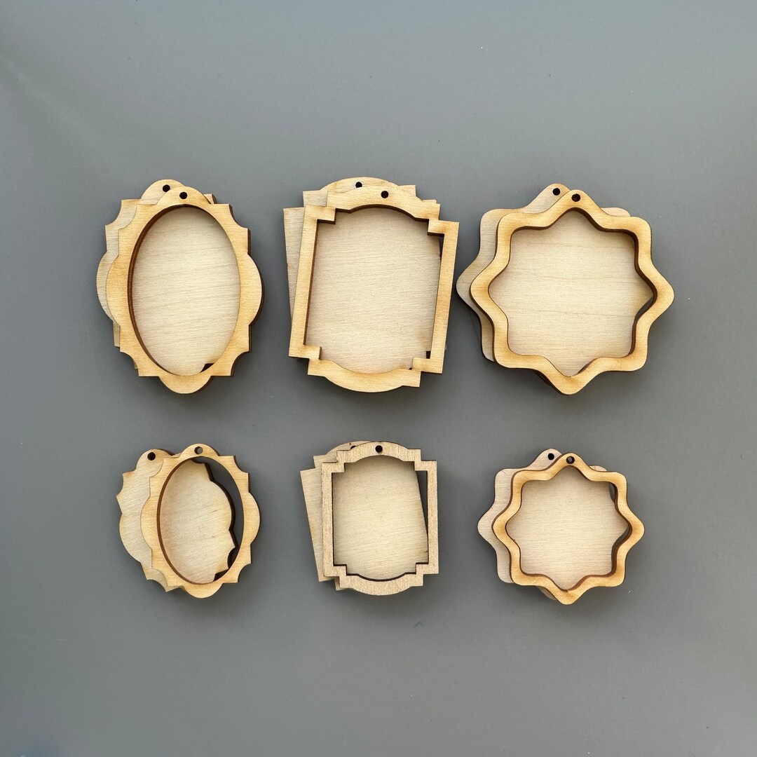Wood Picture Bezel Inlays for Pendants 3 Shapes Oval Rectangle Star ...