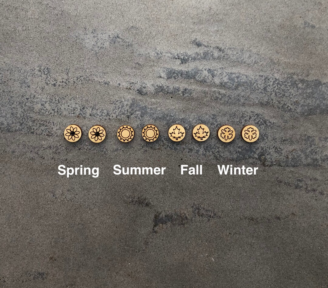 10 Mm Seasons Wood Studs - Spring Summer Fall Winter - Flower Sun Maple ...