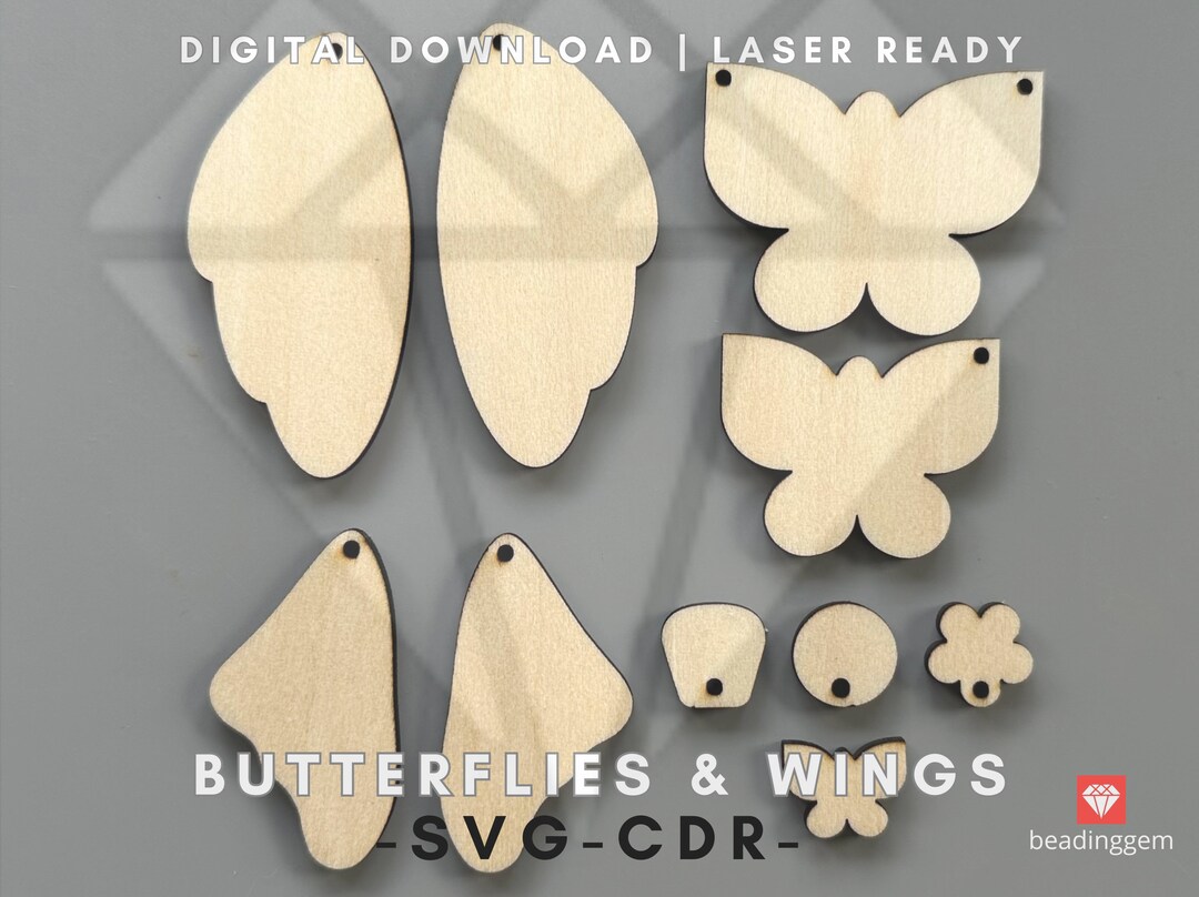 SVG Butterflies and Wings for Laser Cut Jewelry Pendant Earrings Studs ...