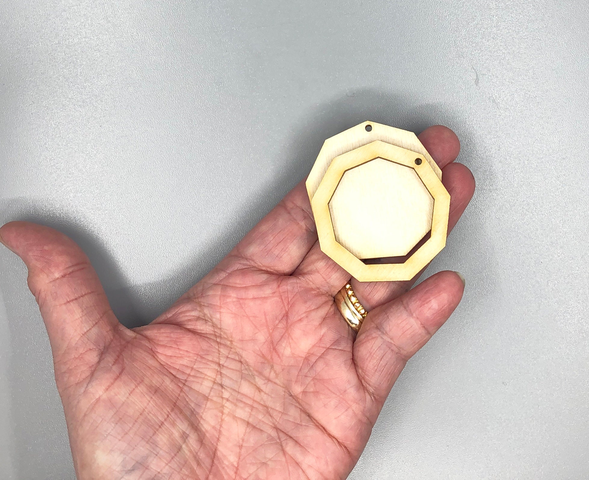 Wood Polygon Layered Inlay Bezel Frame Pendants - Ornaments -unfinished ...
