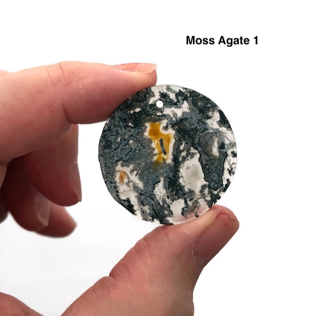 30 Mm Moss Agate Discs Pendants Rounds Circle - With Holes for Hanging ...