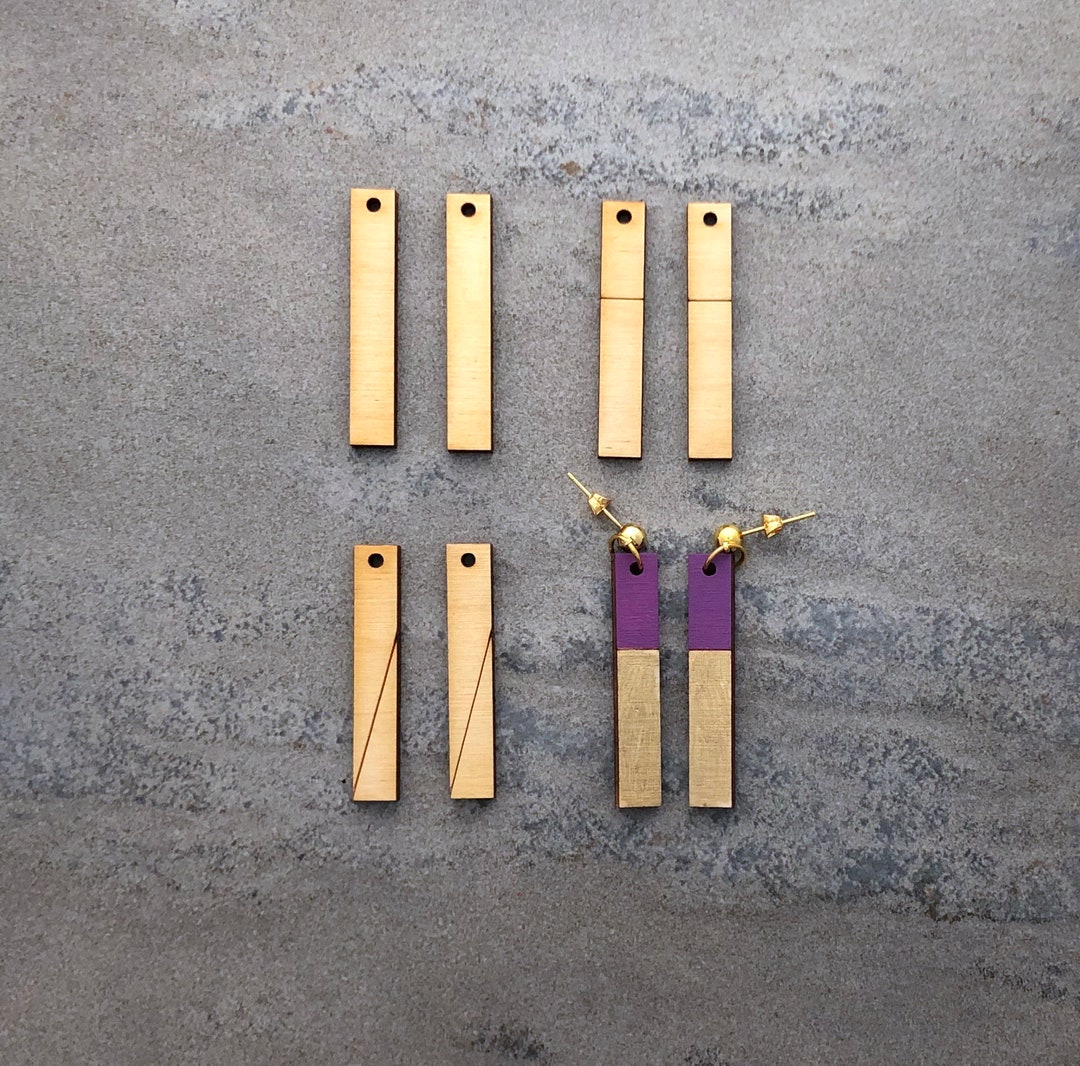 Wood Bar Rectangle Stick Charms for Earrings - Unfinished Blanks - With ...