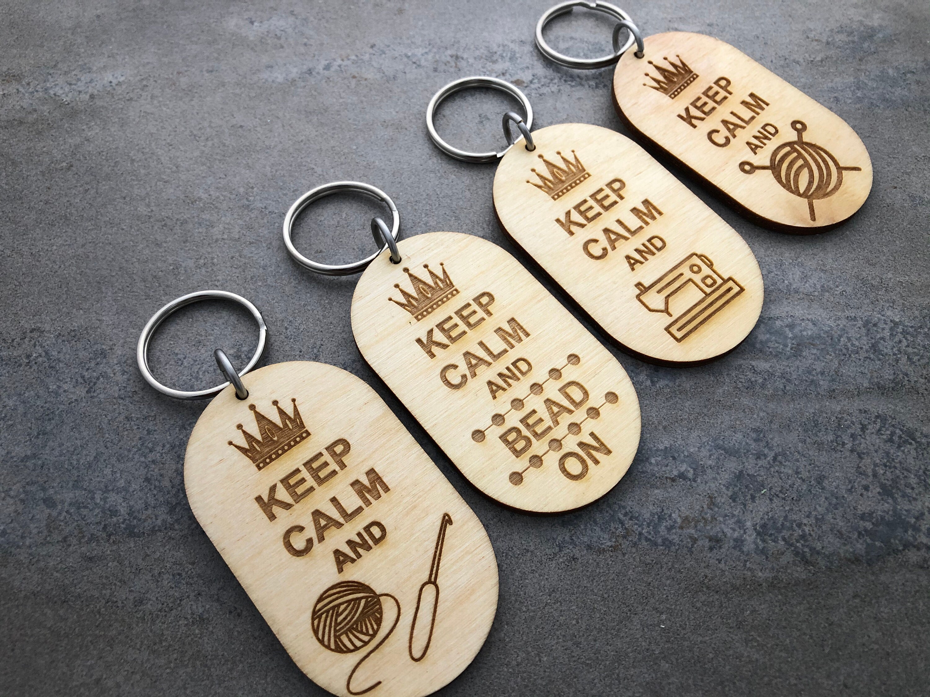 Keep Calm Craft Wood Key Tags Keychains Carry on Sewing | Etsy