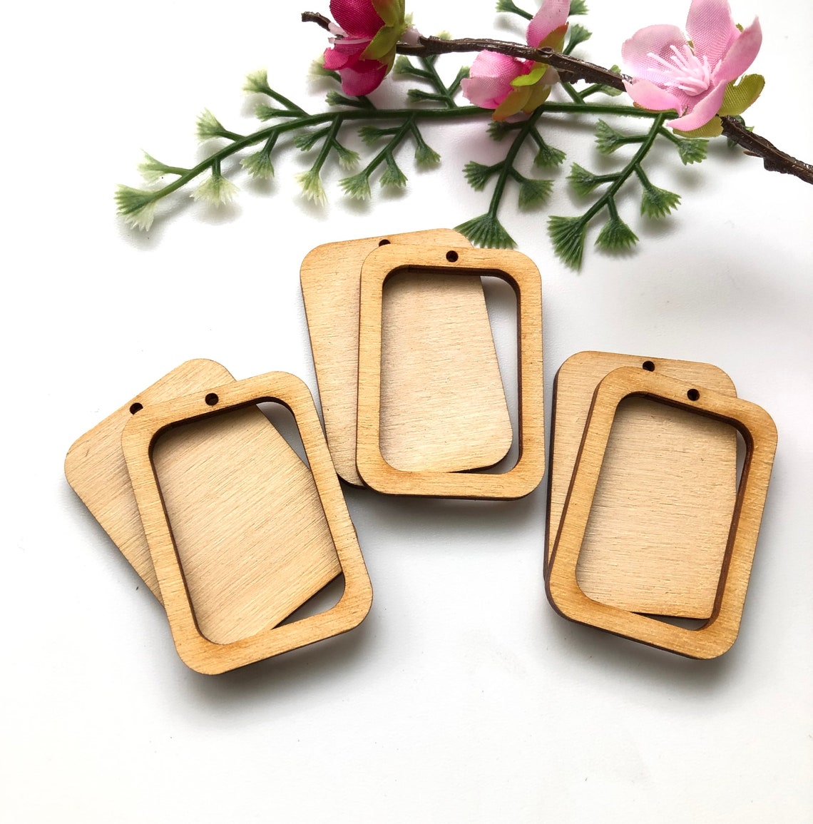 Rectangle Laser Cut Wood Bezel Inlay Layered Pendants - Etsy