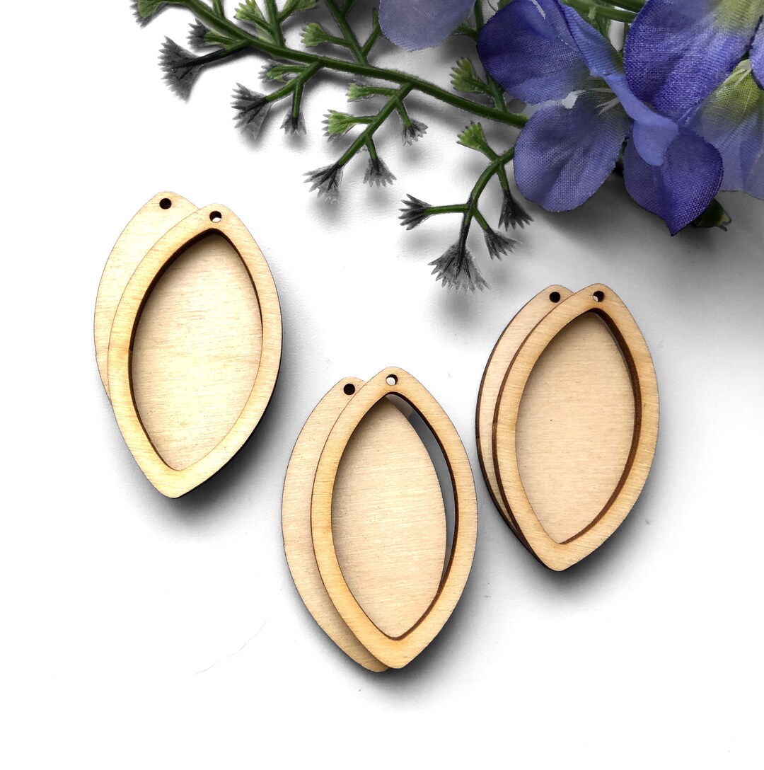 Wood Leaf Shape Bezel Inlay Frame With Backing Marquise Unfinished ...