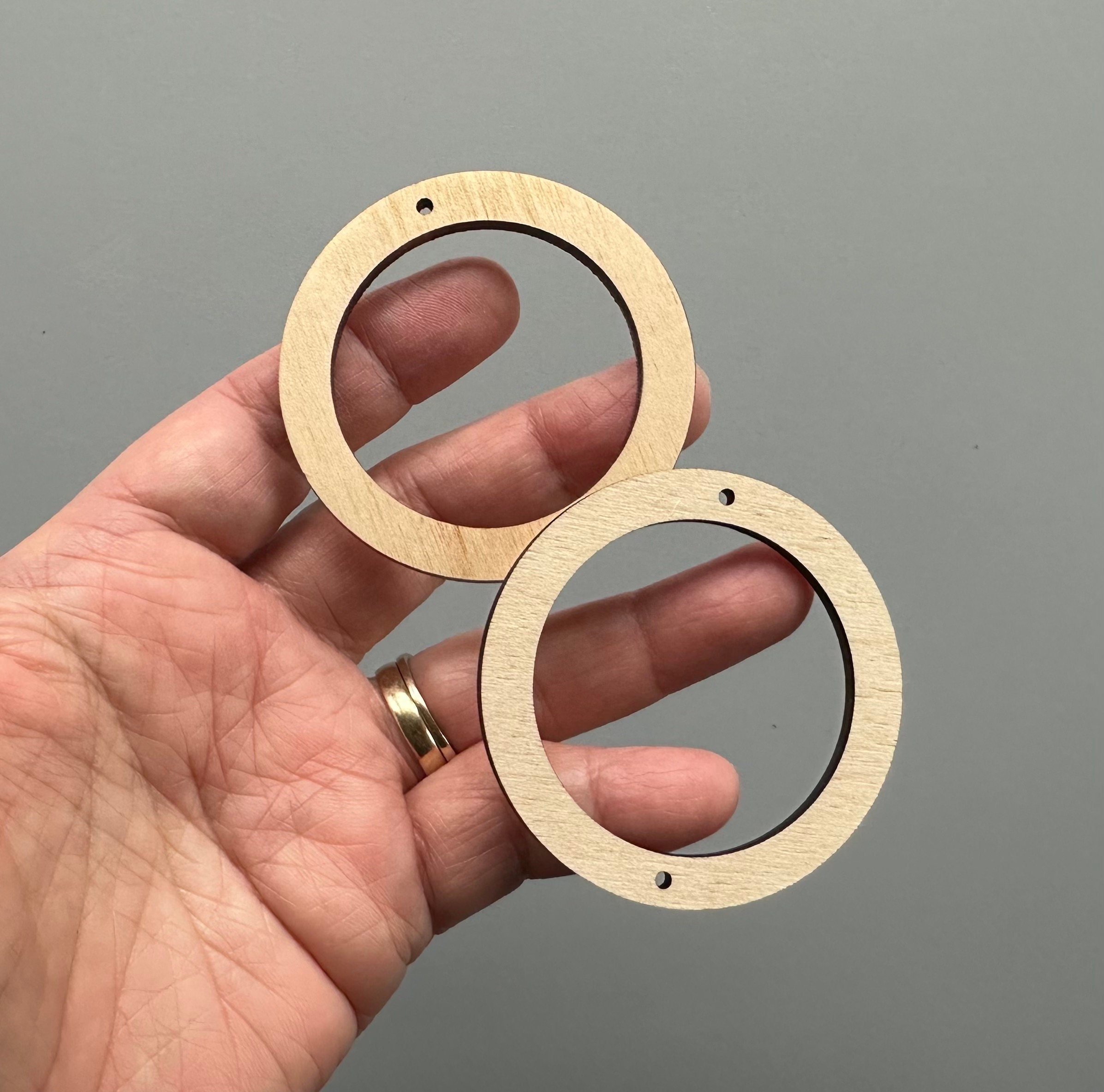 2 PC Large Wood Ring With Single or Double Holes - Unfinished Blanks ...