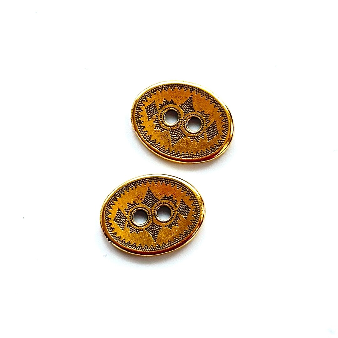 Patterned 2 Hole Oval Tierracast Buttons - Gold Tone - 19 Mm X 14 Mm - Etsy