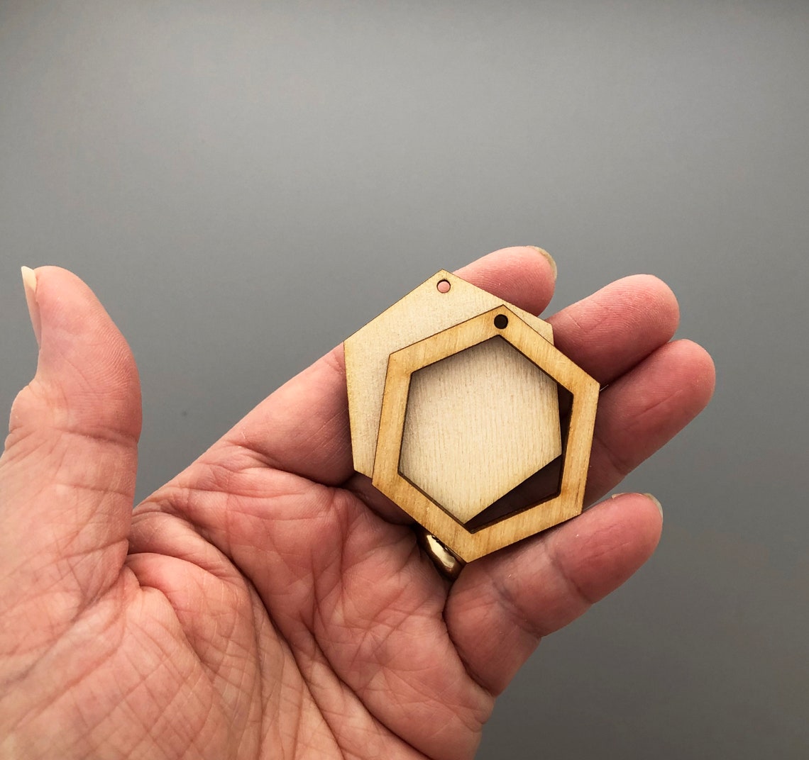 Wood Polygon Layered Inlay Bezel Frame Pendants - Ornaments -unfinished ...