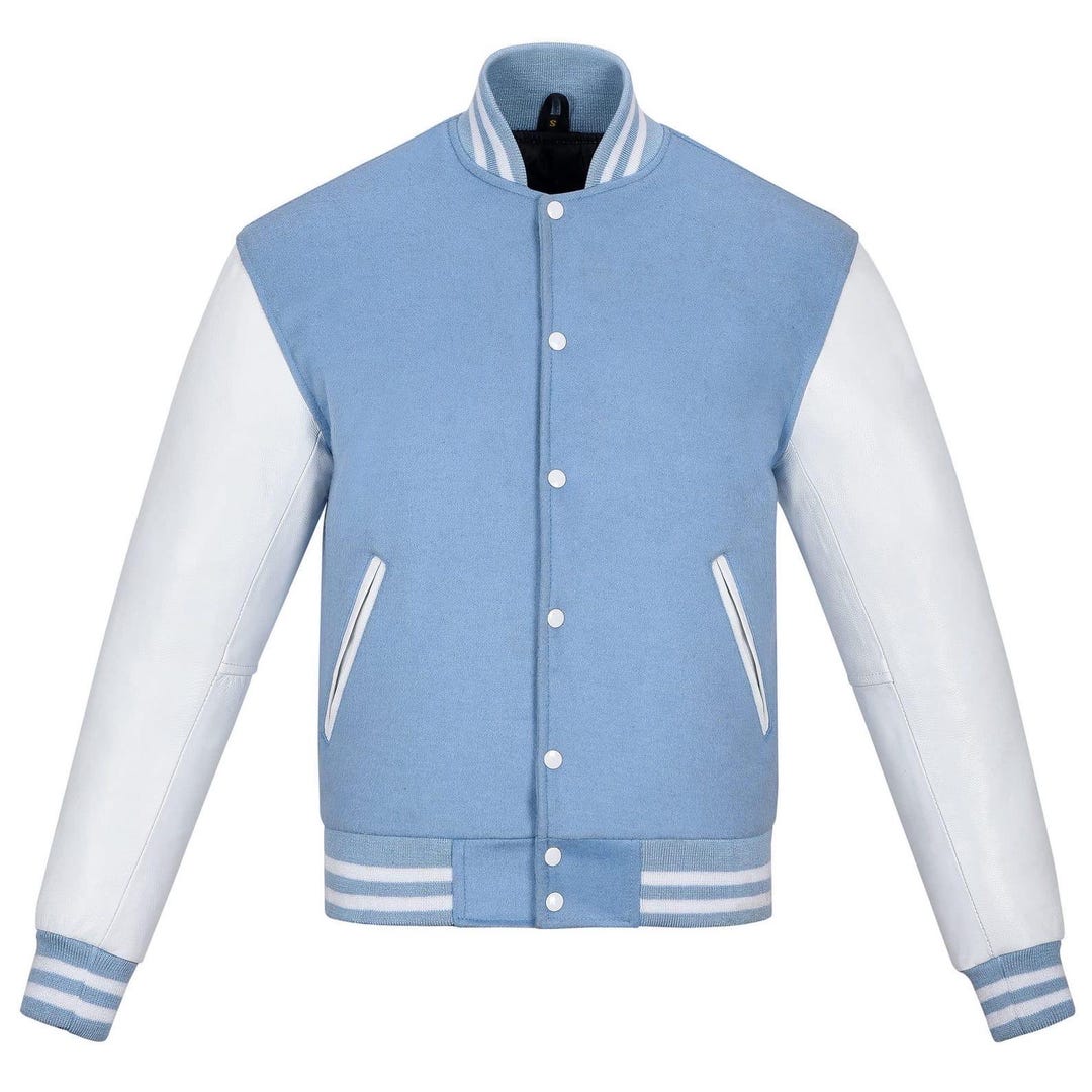 Personalized Sky Blue Wool Varsity Jacket – Leather Sleeves, Letterman ...