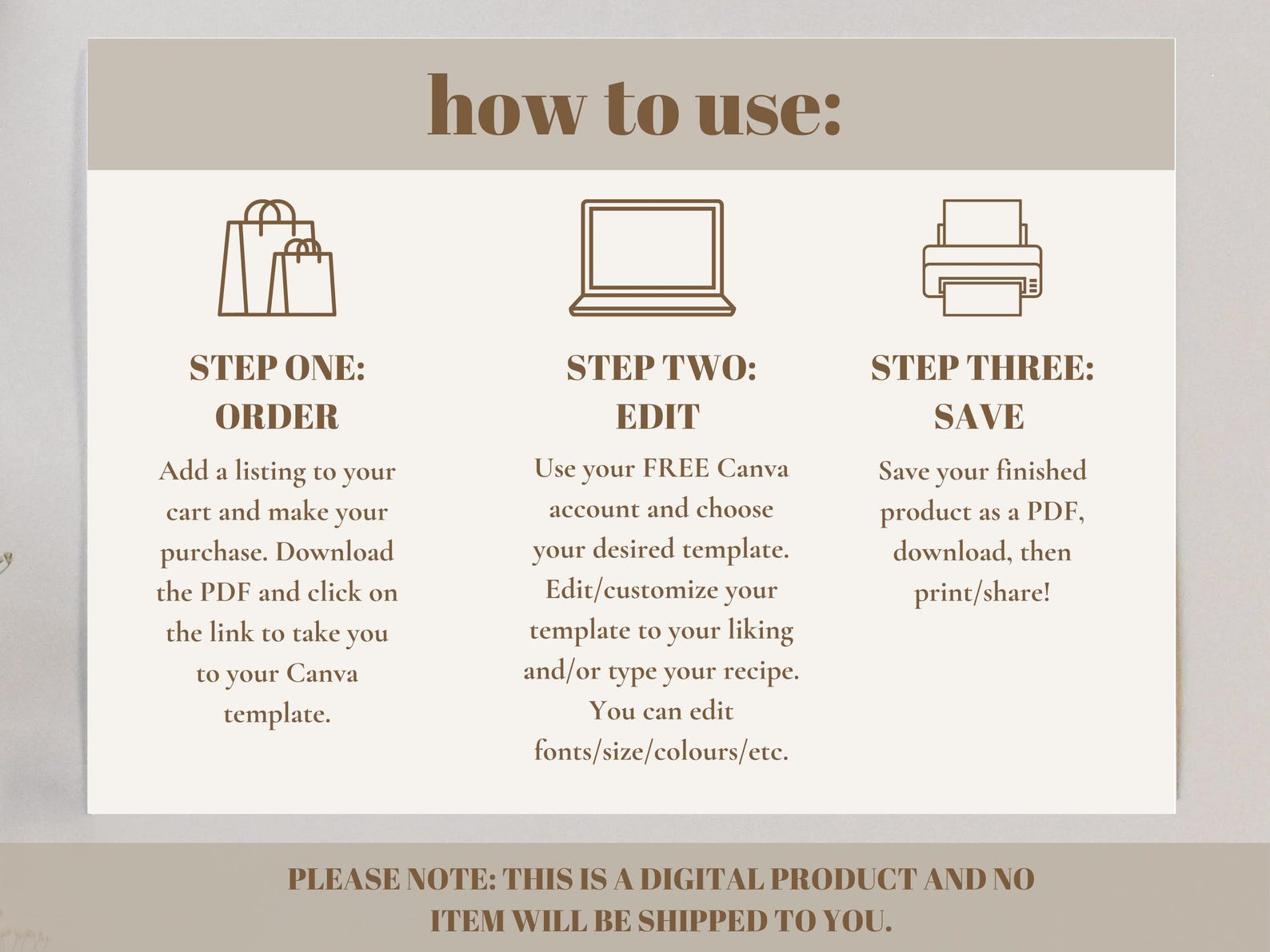 Editable Recipe Card Template | Brown Paper, Red Font (digital Download ...