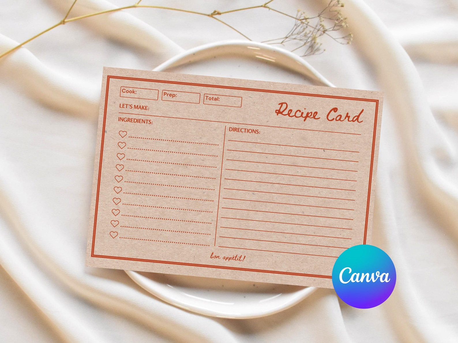 Digital Canva Recipe Card Template | Editable Brown Paper Design With ...