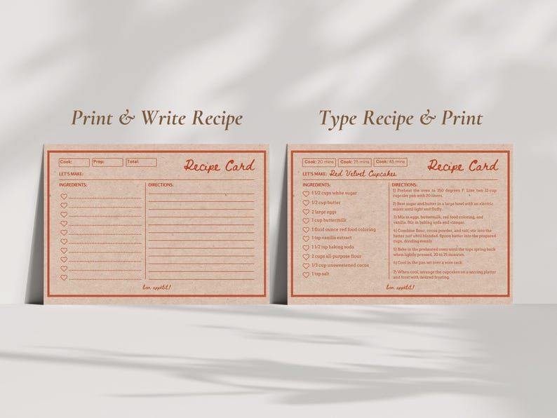 Editable Recipe Card Template | Brown Paper, Red Font (digital Download ...