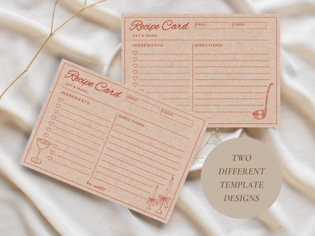 Festive Editable Recipe Card Template | Brown Paper, Red Font With ...