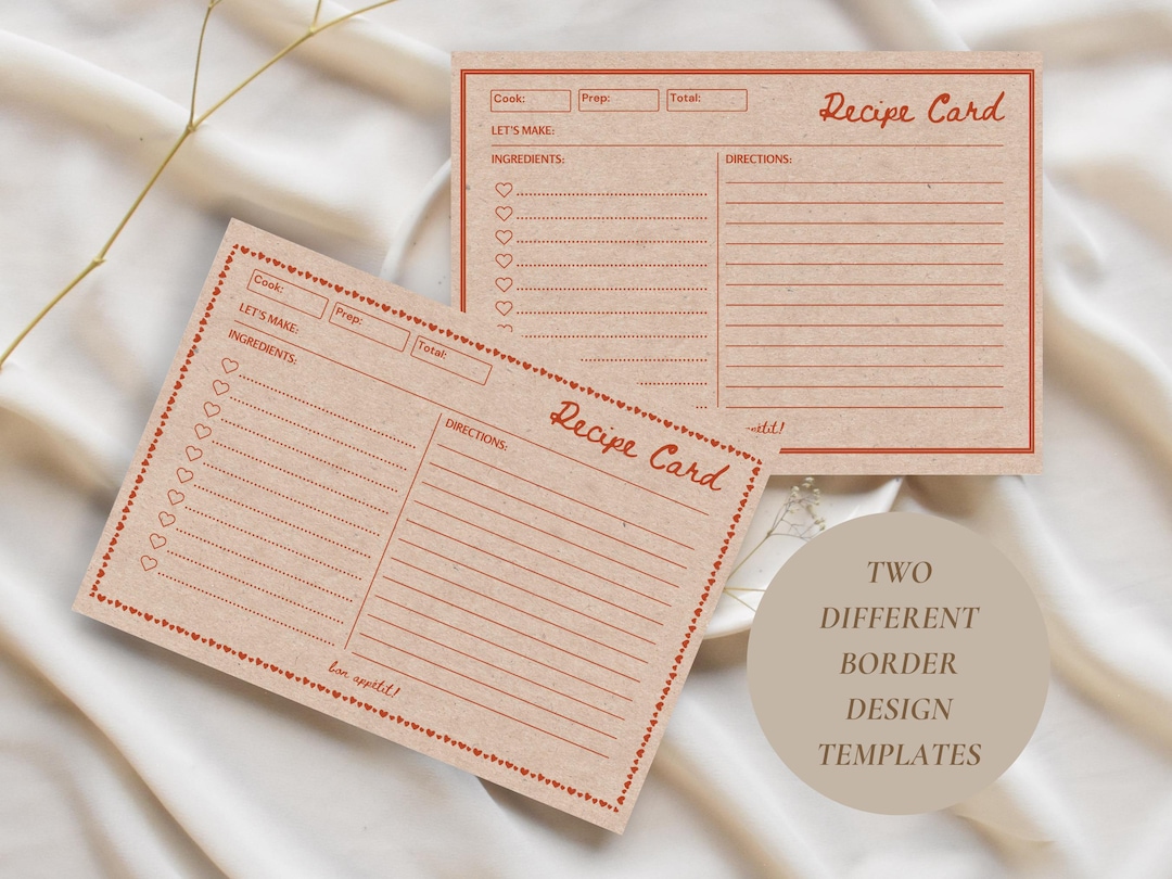 Editable Recipe Card Template | Brown Paper, Red Font (digital Download ...