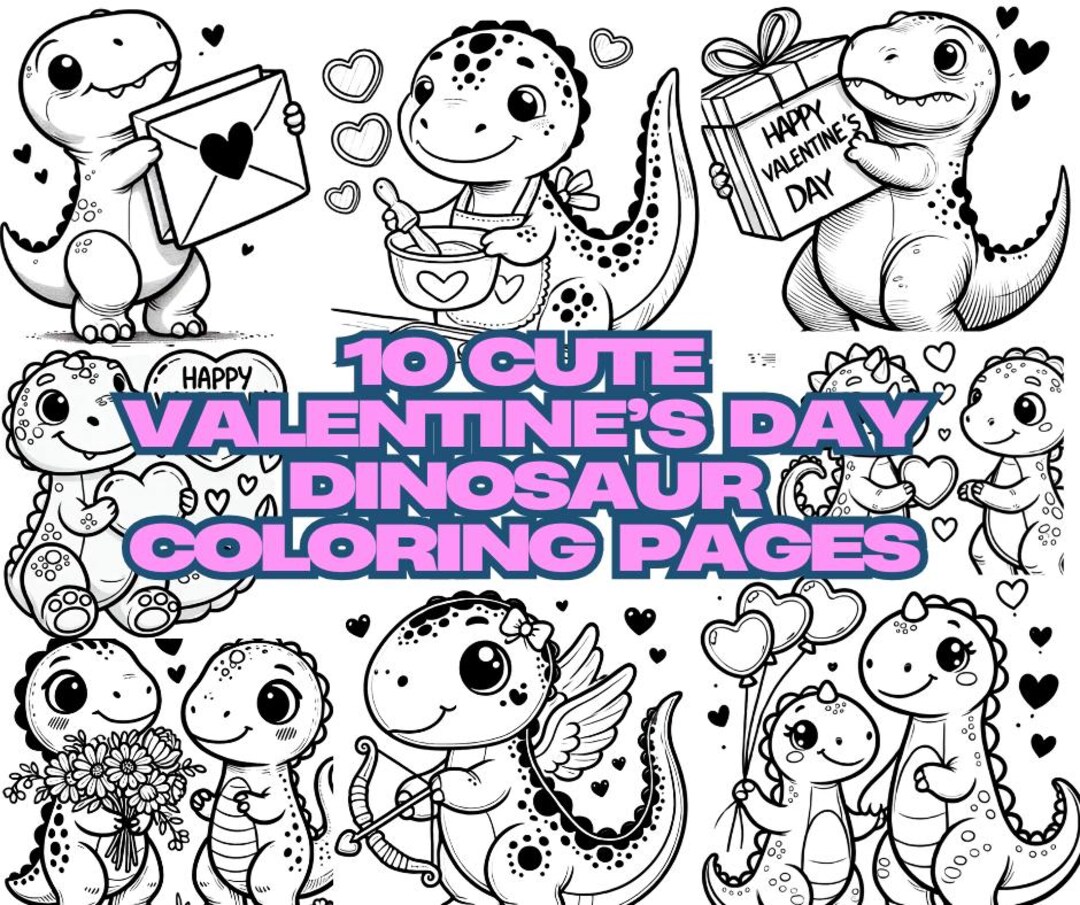 Dino Love 10 Cute Valentine's Day Dinosaur Coloring Pages Printable ...