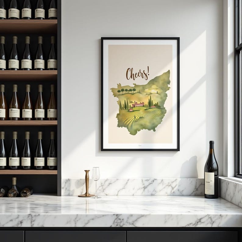 Elegant Wine Region Map Wall Art, Italian Vineyard Cheers Poster ...