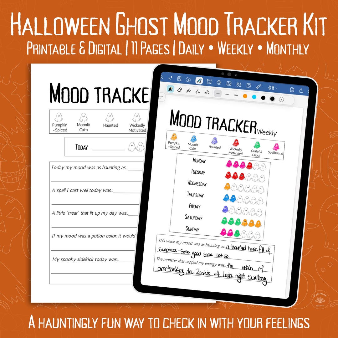 Halloween Ghost Mood Tracker Kit–printable & Digital October Self Care ...