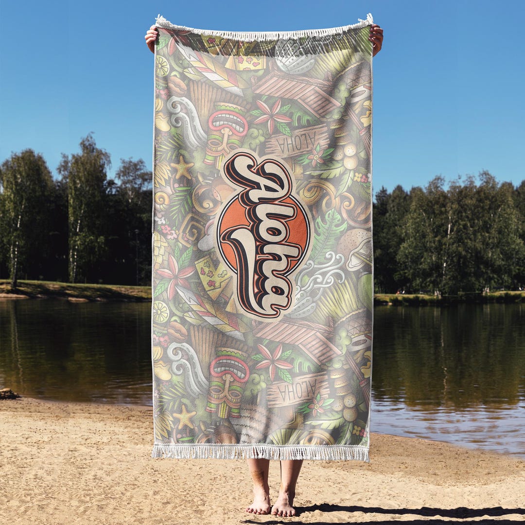 Aloha Boho Beach Towel - Tropical Vibes for Summer Fun, Poolside ...