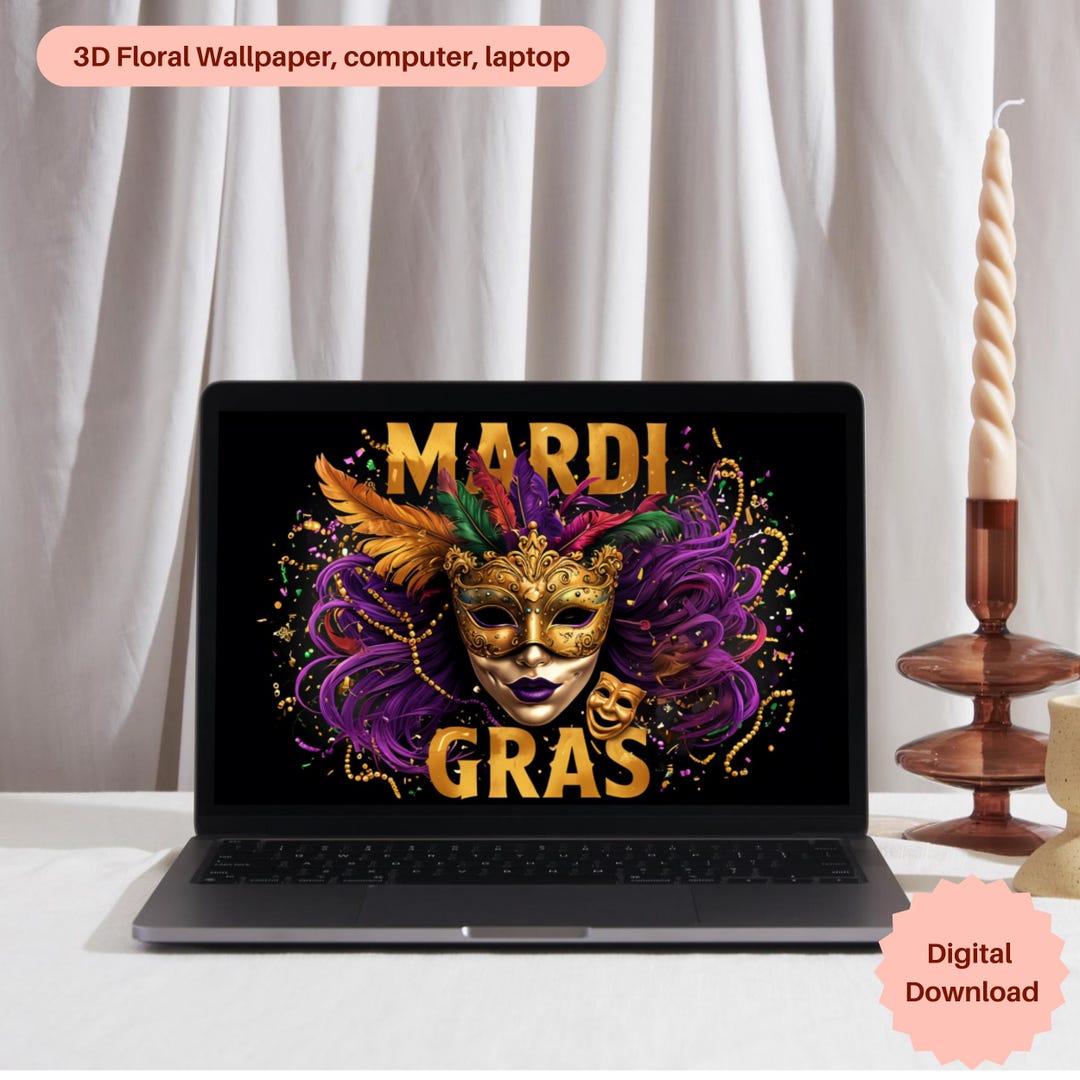 Vibrant Mardi Gras Desktop Wallpaper Masked Figures & Beads on Black ...