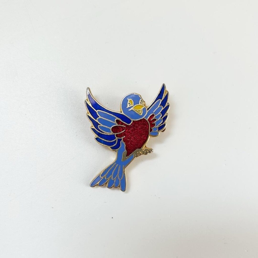 Vintage Gold Tone Enamel Cartoon Blue Bird Brooch Unsigned Disney-vibes ...