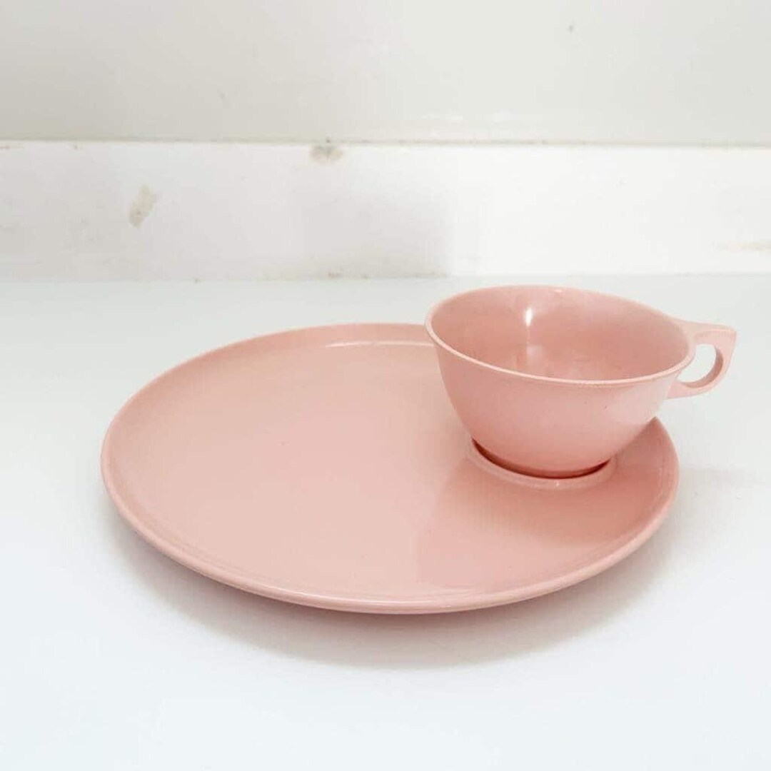 Vintage Pastel Pink Melmac Tea Cup and Plate Set Mid-century Modern ...
