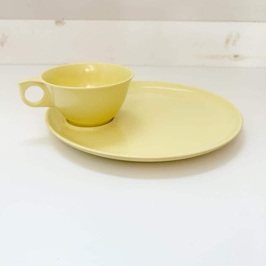 Vintage Pastel Yellow Melmac Tea Cup and Plate Set Mid-century Modern ...